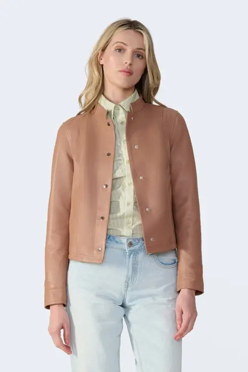 FURNIQ UK Amelia Leather Jacket - Mocha