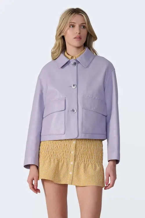 FURNIQ UK Ella Leather Cropped Jacket - Lilac