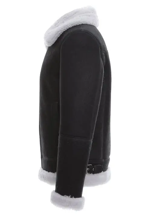 FURNIQ UK Rupert Suede Shearling Aviator Jacket