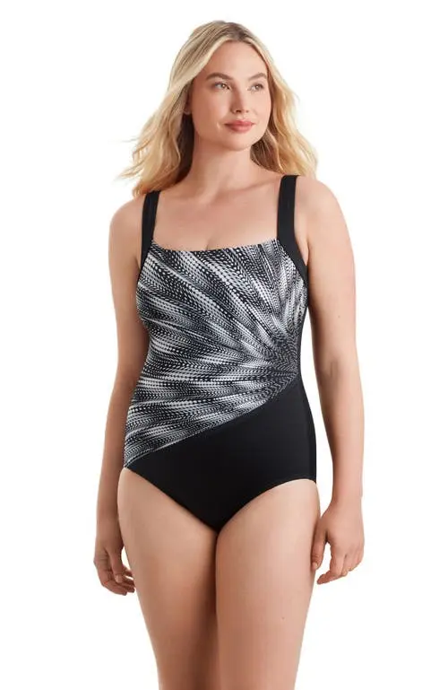 SHAPESOLVER SPORT Squareneck Illusion Tank Chlorine Resistant One-piece Swimsuit - Side Fusion