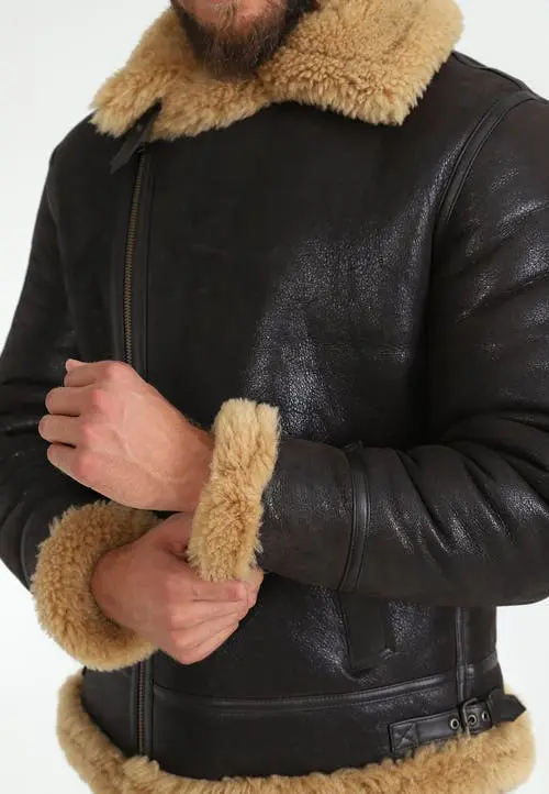 FURNIQ UK Grained Leather Shearling Jacket
