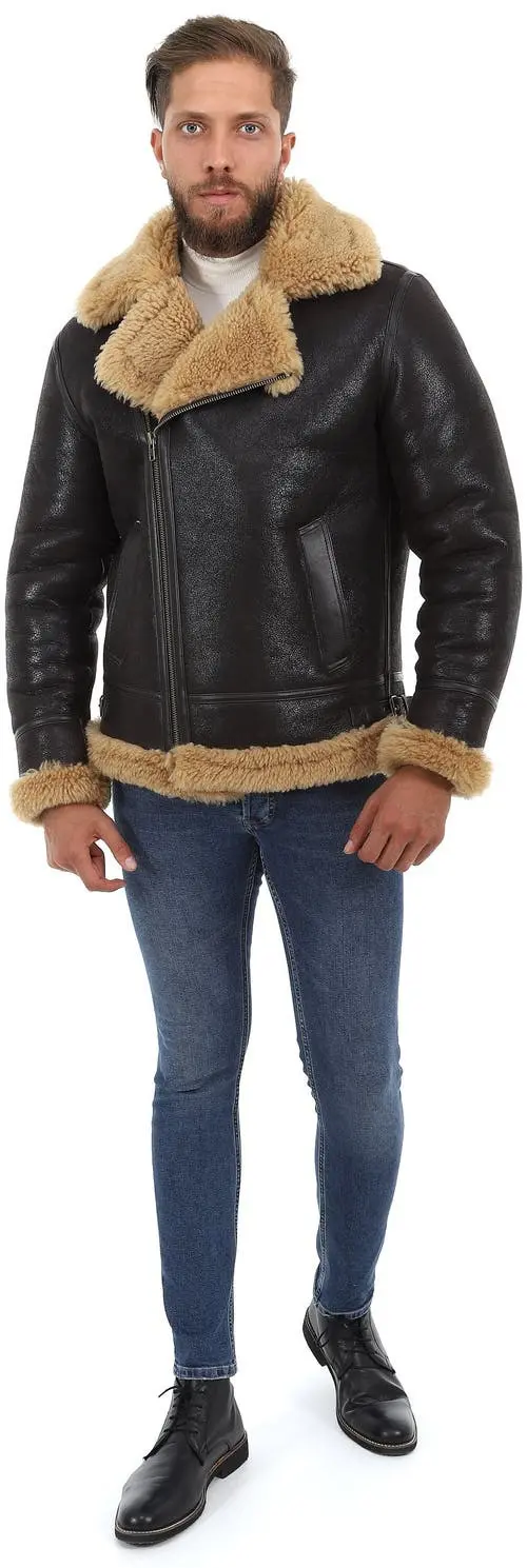 FURNIQ UK Grained Leather Shearling Jacket