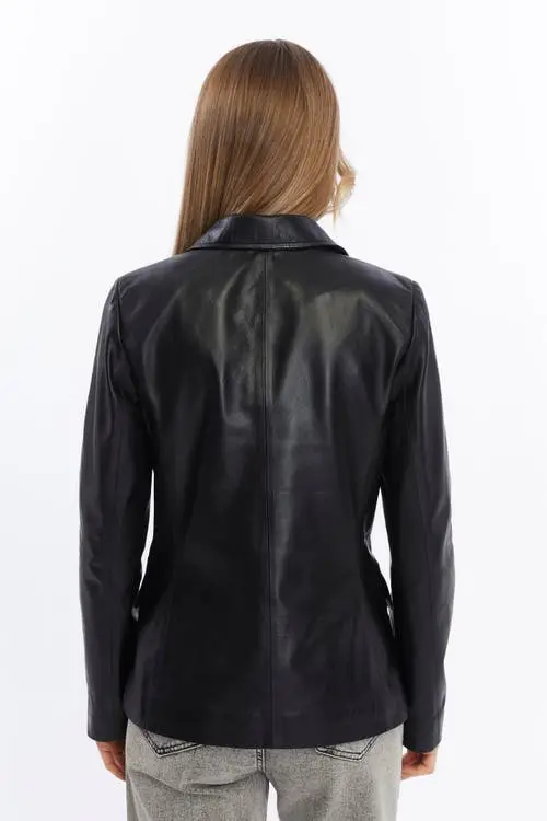 FURNIQ UK Esther Leather Blazer - Black