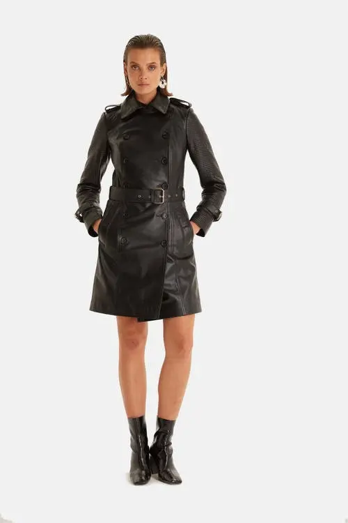 FURNIQ UK Greenwich Leather Trench Coat