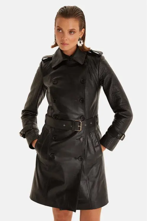 FURNIQ UK Greenwich Leather Trench Coat
