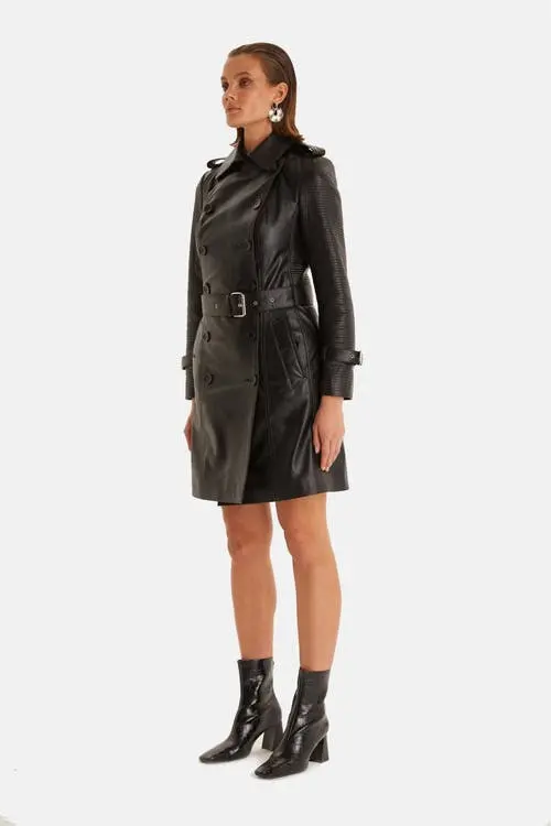FURNIQ UK Greenwich Leather Trench Coat