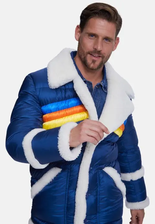 FURNIQ UK Quilted Genuine Leather Puffer Coat With Shearling Trim
