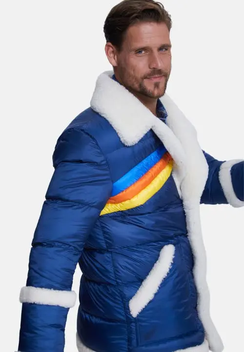 FURNIQ UK Quilted Genuine Leather Puffer Coat With Shearling Trim