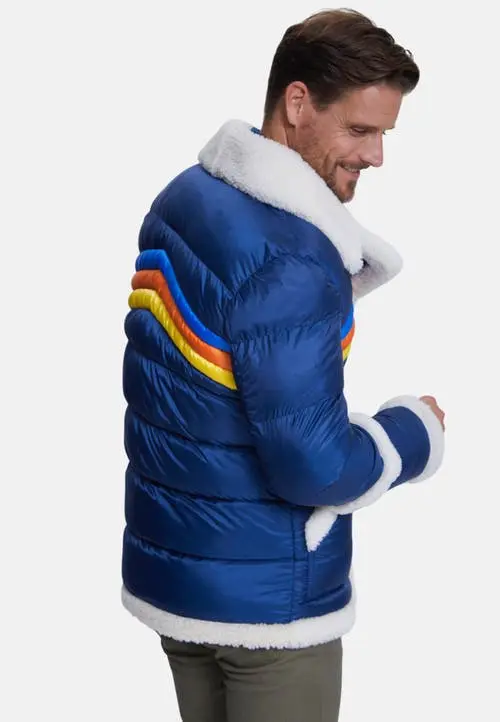 FURNIQ UK Quilted Genuine Leather Puffer Coat With Shearling Trim