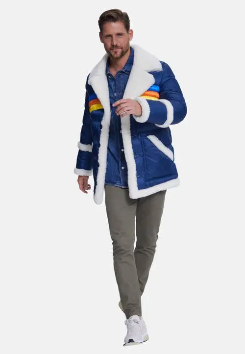 FURNIQ UK Quilted Genuine Leather Puffer Coat With Shearling Trim