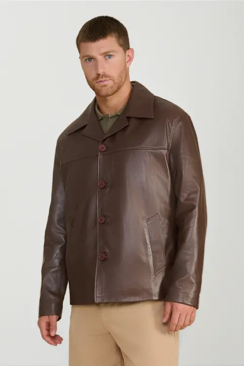 FURNIQ UK Relaxed Nappa Leather Blazer - Brown