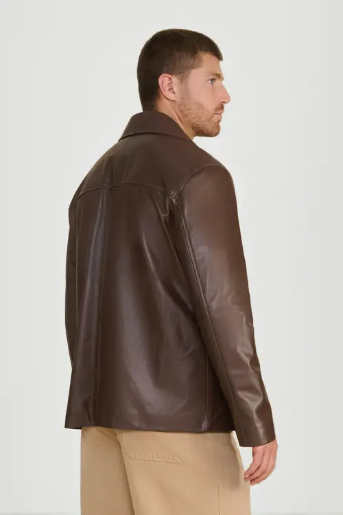 FURNIQ UK Relaxed Nappa Leather Blazer - Brown