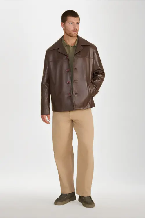 FURNIQ UK Relaxed Nappa Leather Blazer - Brown