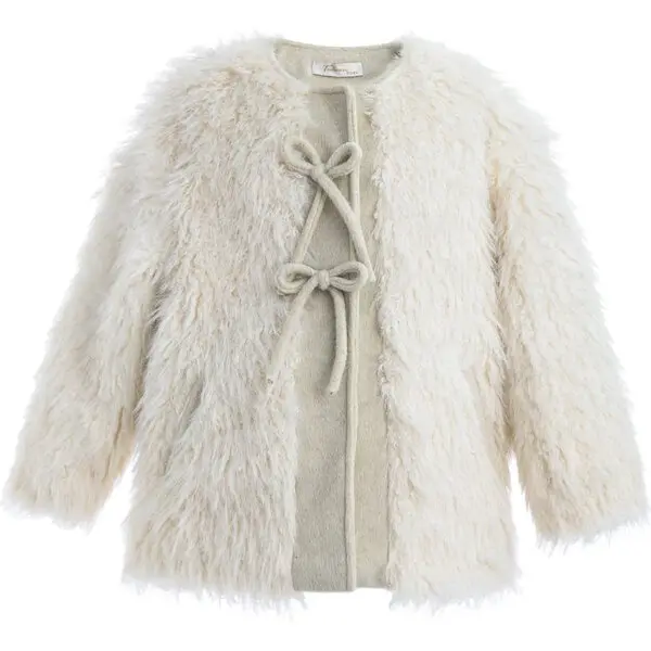 TULLEEN Faux Fur And Wool Bow Coat - Cream