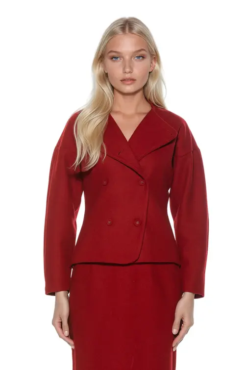 ALEXIA ADMOR Soren Crewneck Rounded Sleeve Blazer - Red