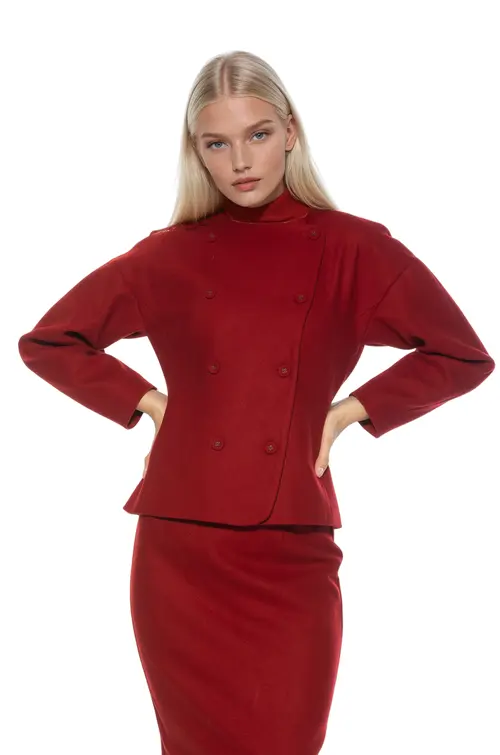 ALEXIA ADMOR Soren Crewneck Rounded Sleeve Blazer - Red