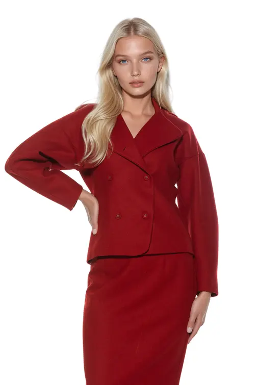 ALEXIA ADMOR Soren Crewneck Rounded Sleeve Blazer - Red