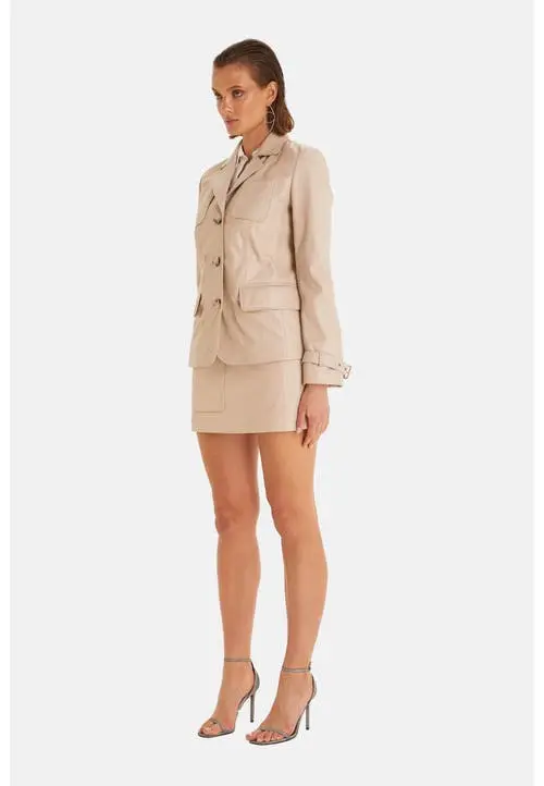 FURNIQ UK Leather Safari Jacket - Beige