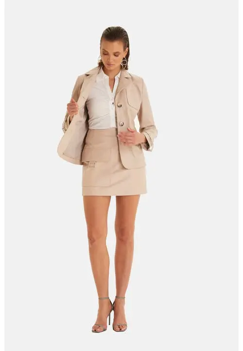 FURNIQ UK Leather Safari Jacket - Beige
