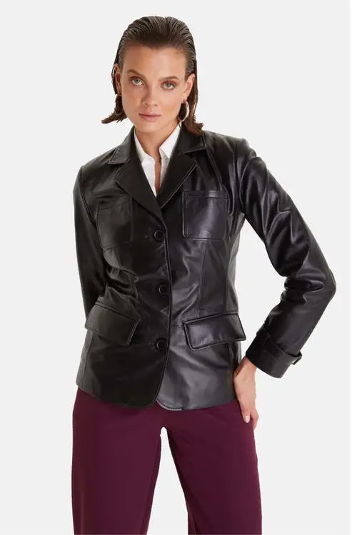 FURNIQ UK Leather Safari Jacket - Black