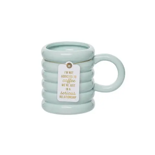 TOTALEE GIFT Addicted To Coffee Teal Ribbed Mug Ceramic 22 Oz - Blue