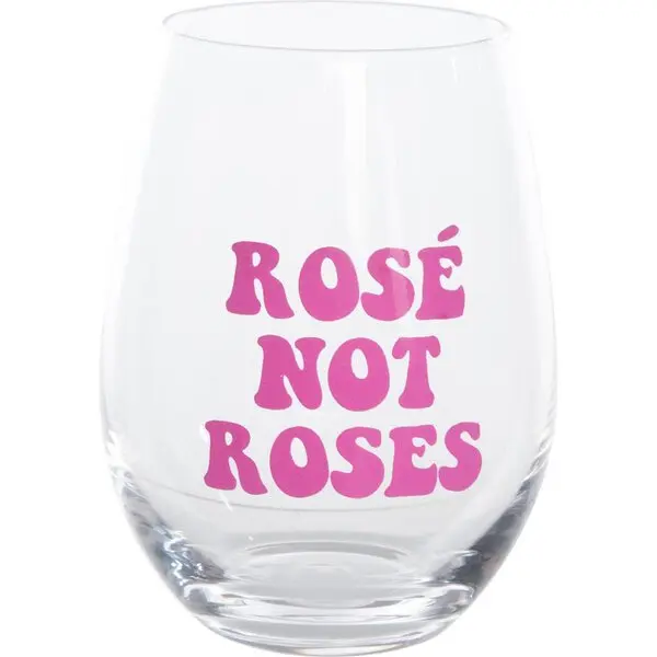 TOTALEE GIFT Rose Not Roses Wine Glass W/ Stopper Set Of 2 Glass 18 Oz - Clear