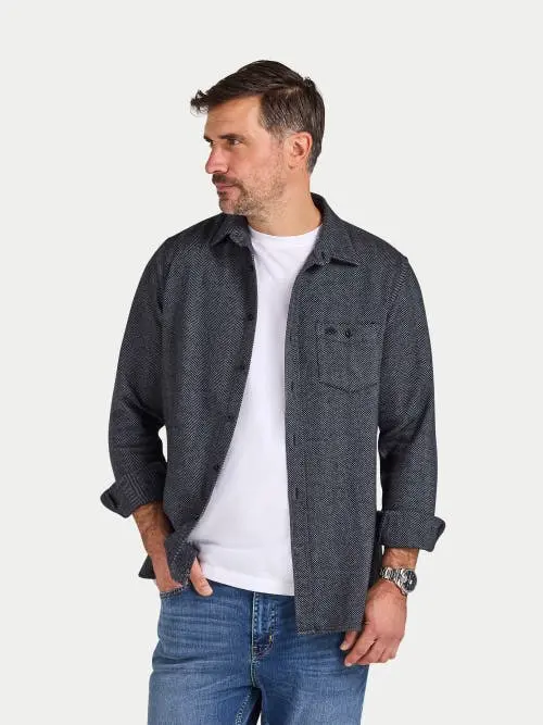 RAGING BULL Long Sleeve Brushed Herringbone Shirt - Charcoal