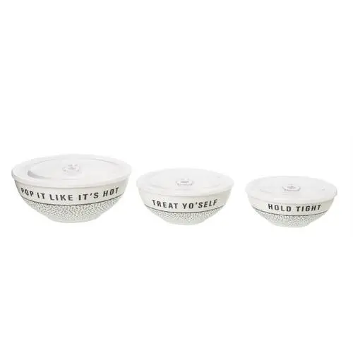 TOTALEE GIFT Tight/treat/pop Bowls W/ Lid Set Of 3 Ceramic - White
