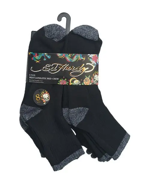 Ed Hardy Mid Crew Socks 8-pack - Black