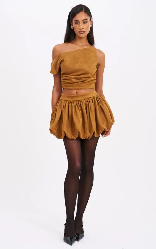 MISS CIRCLE Bubble Hem Suede Skirt