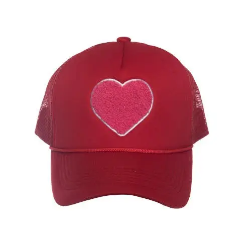 TOTALEE GIFT Heart Fuzzy Patch Trucker Hat - Red