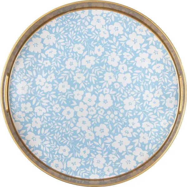 TOTALEE GIFT Royal Floral Plastic Serving Tray Ceramic - Blue