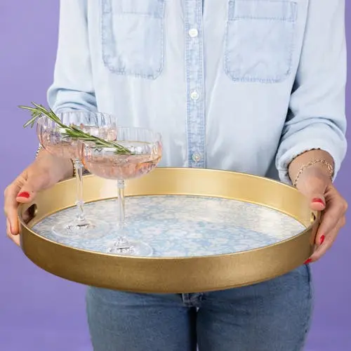 TOTALEE GIFT Royal Floral Plastic Serving Tray Ceramic
