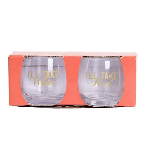 Totalee Gift I'll Take Red/white Mini Glasses Set Of 2 Glass White 10 Oz - Clear