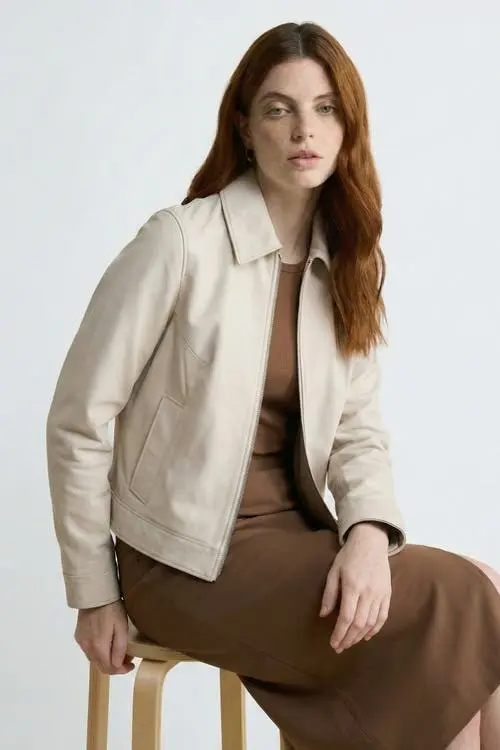 FURNIQ UK Chloe Leather Jacket - Beige