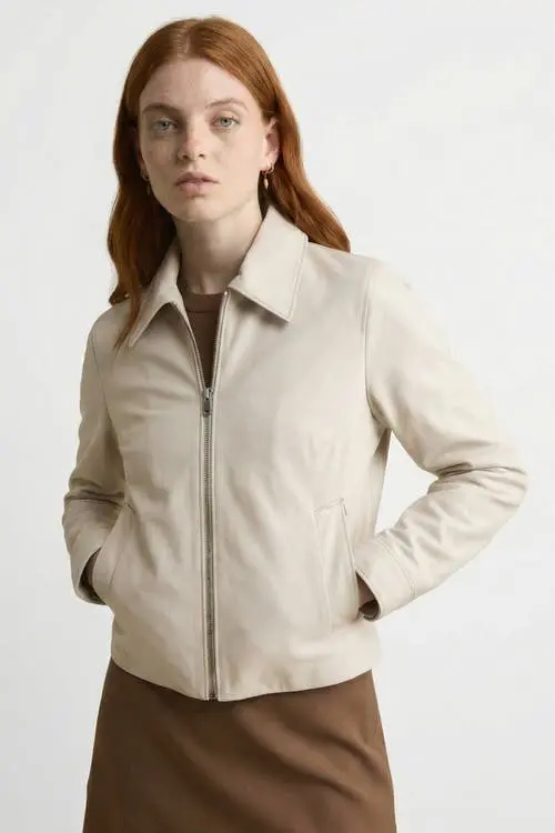 FURNIQ UK Chloe Leather Jacket - Beige
