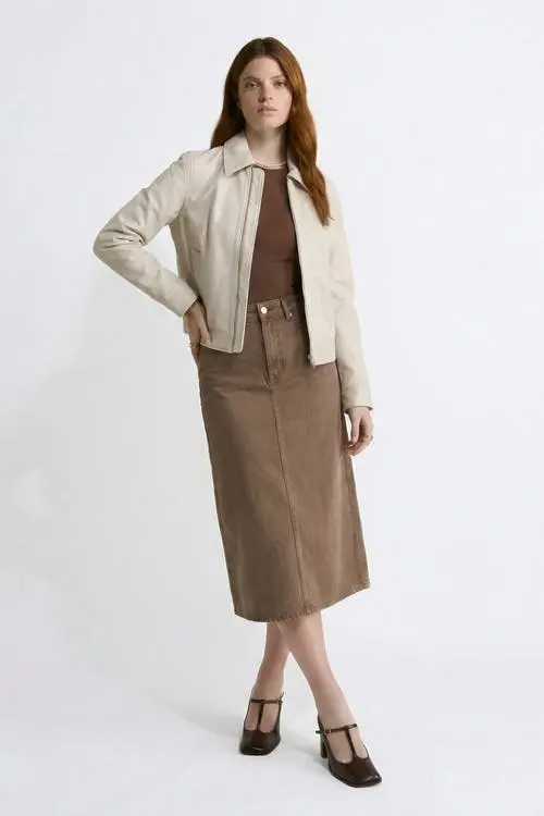 FURNIQ UK Chloe Leather Jacket - Beige