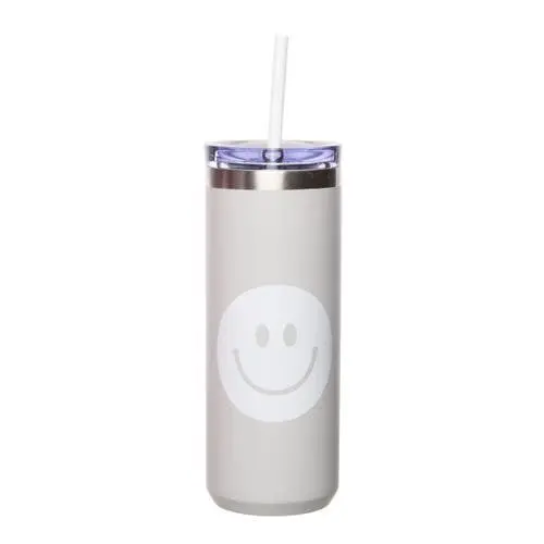 TOTALEE GIFT Smiley Tumbler W/ Straw Metal 18 Oz - Clear