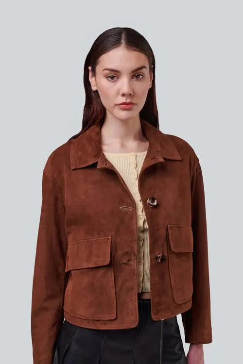 FURNIQ UK Ella Suede Jacket - Chestnut