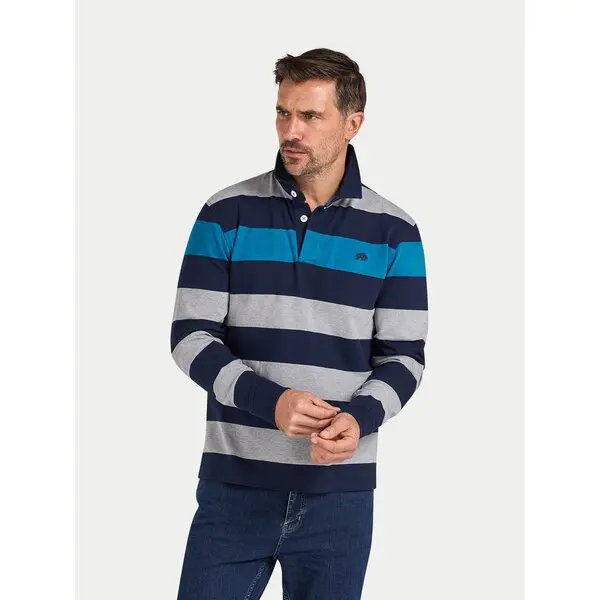 RAGING BULL Long Sleeve Contrast Stripe Rugby Shirt