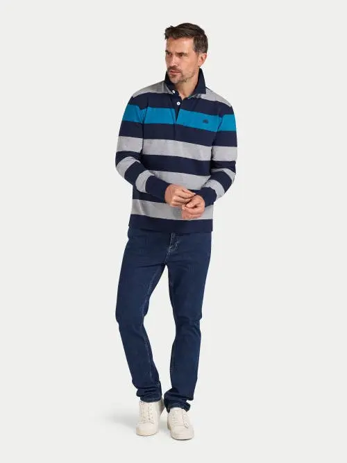 RAGING BULL Long Sleeve Contrast Stripe Rugby Shirt
