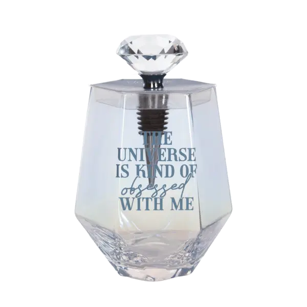 Totalee Gift The Universe Wine Glass W/ Stopper Set Of 2 Glass 18 Oz - Clear