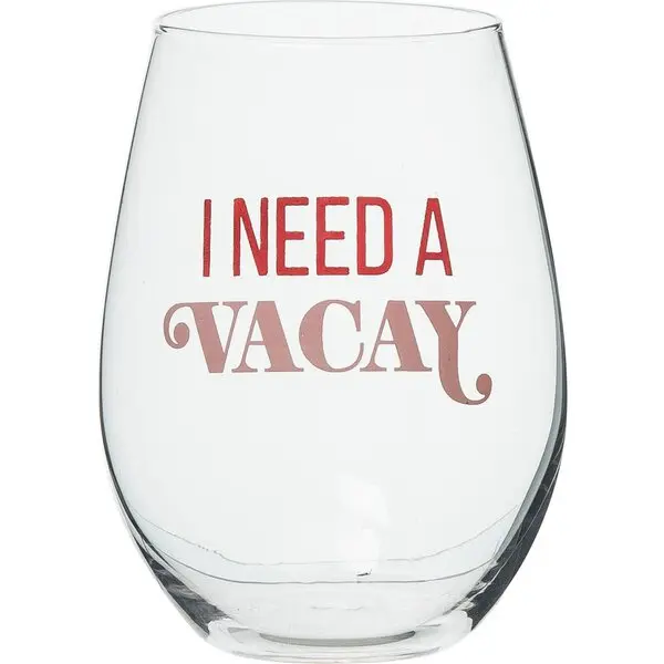 TOTALEE GIFT I Need A Vacay Wine Glass 18 Oz - Clear