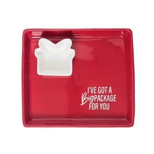 TOTALEE GIFT Package For You Platter & Dip Bowl Set Of 2 Ceramic - Red