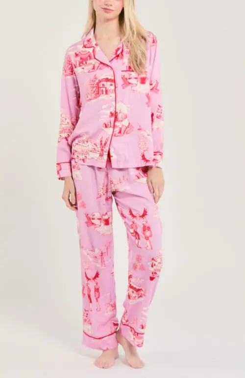 KATIE KIME Après Ski Toile Long Sleeve Pajama Pants Set - Lilac Cranberry