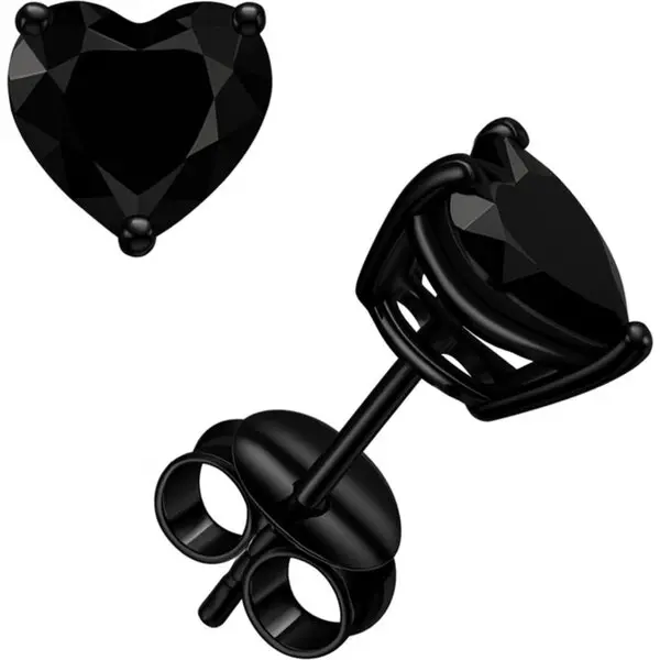 DONATELLO GIAN Sterling Silver Heart Stud Earrings - Black
