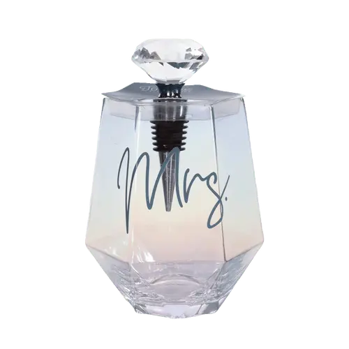 TOTALEE GIFT Mrs. Wine Glass W/ Stopper Set Of 2 Glass 18 Oz - Clear