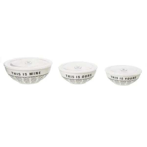 TOTALEE GIFT Yours/ Ours/mine Bowls W/ Lid Set Of 3 Ceramic - White