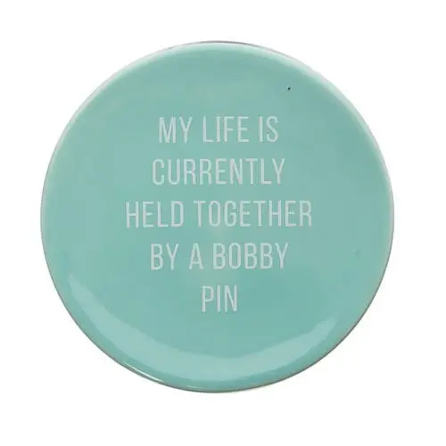 TOTALEE GIFT My Life Is Currently Held Together A Bobby Pin" Ceramic Trinket Tray - Blue