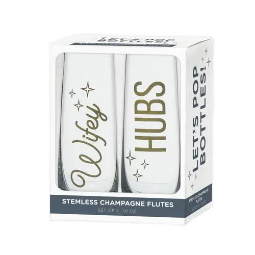 TOTALEE GIFT Wifey/hubs Champagne Glass Set Of 2 Glass 18 Oz - Clear